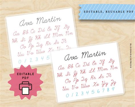 Cursive Name Writing Customized Personalized Tracing Alphabet Numbers Practice Literacy Learning