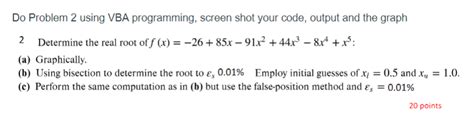 Solved Do Problem 2 Using VBA Programming Screen Shot Your Chegg
