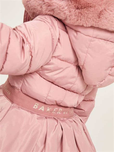 Ted Baker Puffer Faux Fur Trim Hooded Skirted Coat In Pink Endource