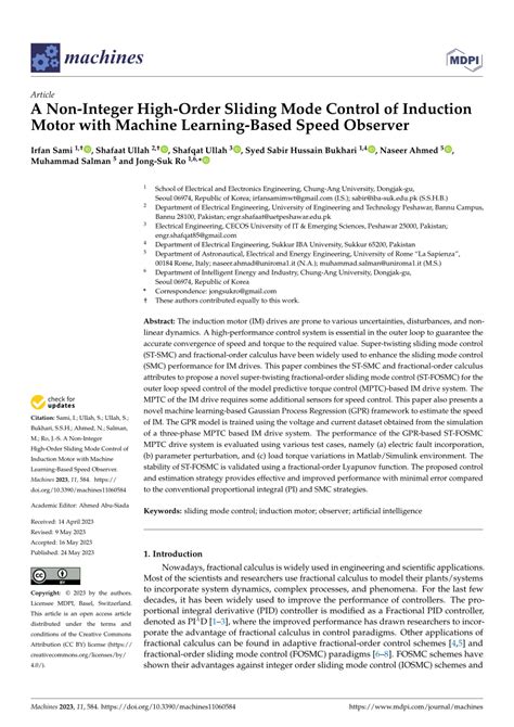 Pdf A Non Integer High Order Sliding Mode Control Of Induction Motor With Machine Learning