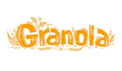 Granola 標誌範本與手寫書法字母組合在塗鴉風格穆斯利 有機保健食品概念手工製作的向量向量圖形及更多健康的生活方式圖片 健康的生活方式