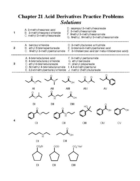 Acid Derivatives 3 Methylhexanoic Acid B 3 Methylhexanoyl Chloride C Methyl 3