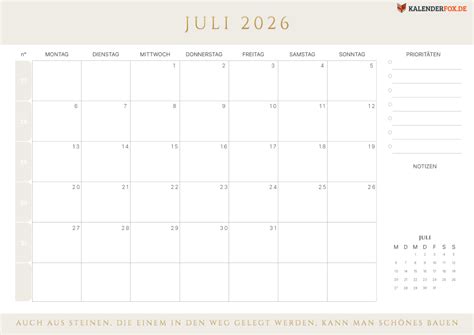 Gepunktete Kalender Juli 2026