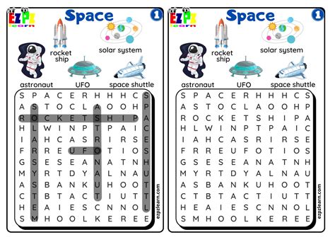 Space Word Search Worksheet Number 1 Ezpzlearn