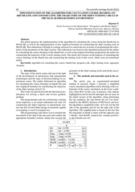 pdf implementation of the algorithm for calculation course bearing on rhumb line and