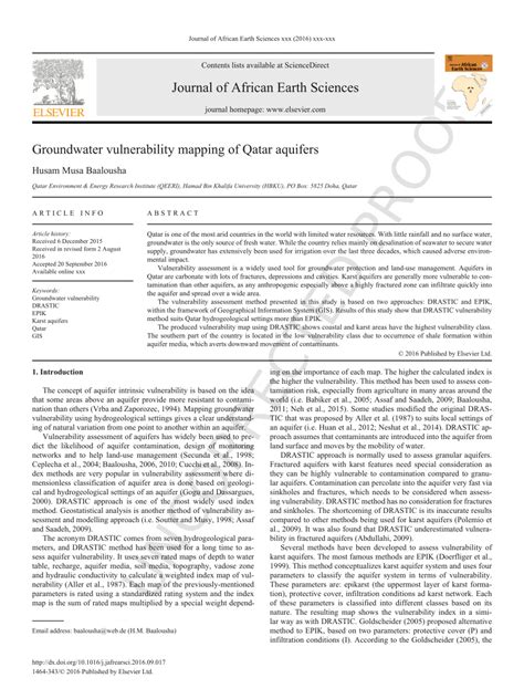Pdf Groundwater Vulnerability Mapping Of Qatar Aquifers