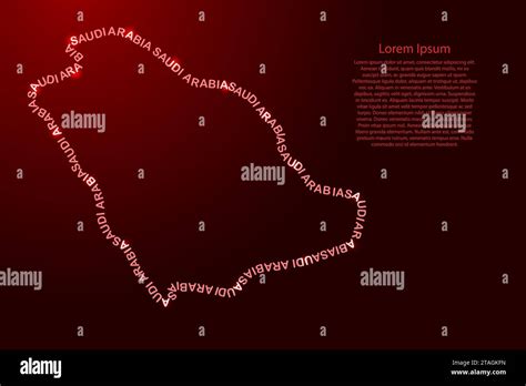 Saudi Arabia Map Country Along Contour Of Recurring English Red Words