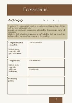 Ecosystems Note Guide For Students Goes With Ecosystems Lessons