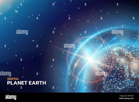 Earth Planet Digital World Global Space Technology Connect With Glowing Globe Map Internet