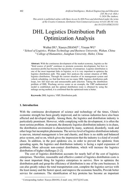 Pdf Dhl Logistics Distribution Path Optimization Analysis