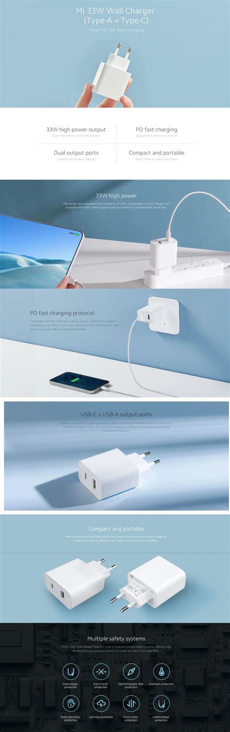 Xiaomi Mi 33W Wall Charger Type-A+ Type-C EU White | Technology Valley