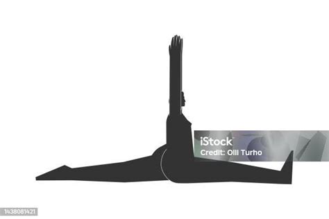 여성 캐릭터의 평평한 검은색 실루엣이 있는 벡터 격리된 그림 스포티한 여자는 요가 자세 하누마나사나를 배운다 피트니스 운동 원숭이 자세 가공의 인물에 대한 스톡 벡터 아트