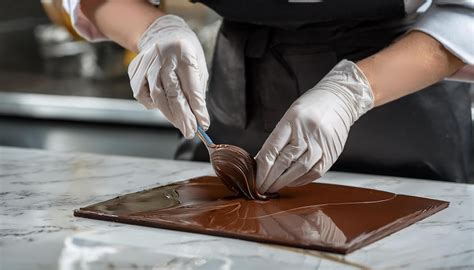 A French Pastry Chef Tempering Chocolate On A Marble Slab Using A