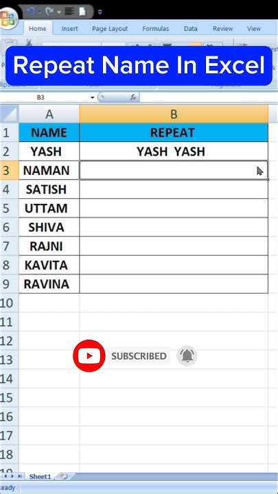 Repeat Name In Excel Data Exceltricks Exceltips Yutubeshorts Tech Shorts Youtube