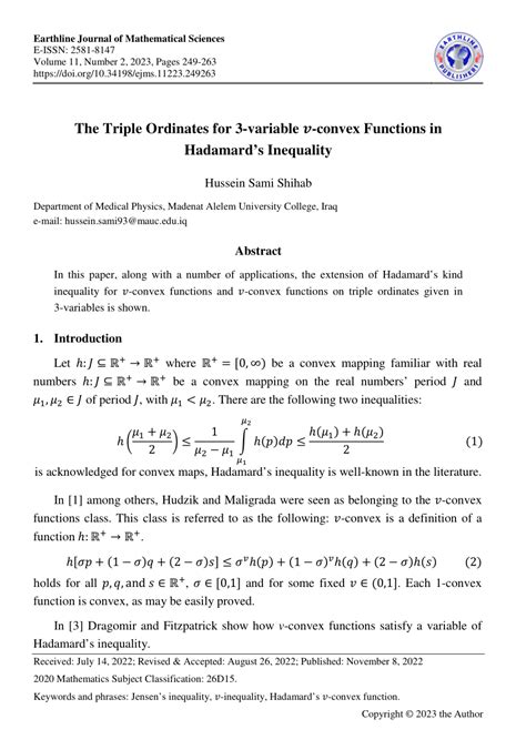 Pdf The Triple Ordinates For 3 Variable Convex Functions In Hadamard