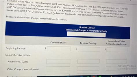 Solved Bramble Limited Reported The Following For 2023 Chegg