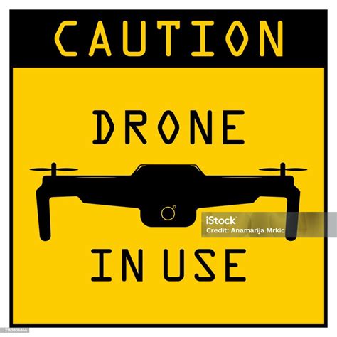 Caution Yellow Black Sign With Text And Icon Drone In Use Vector Icon