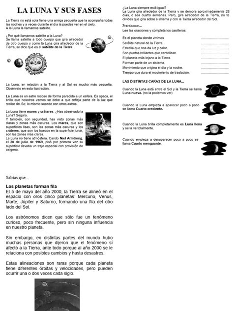 La Luna Y Sus Fases Pdf Luna Tierra