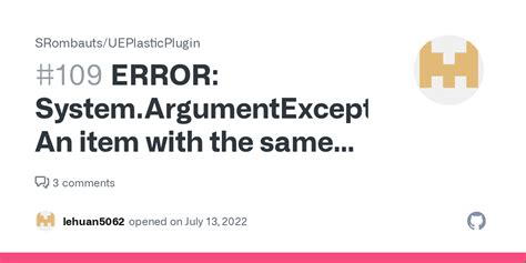 error system argumentexception an item with the same key has already