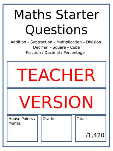 1 420 Maths Starter Questions Teaching Resources