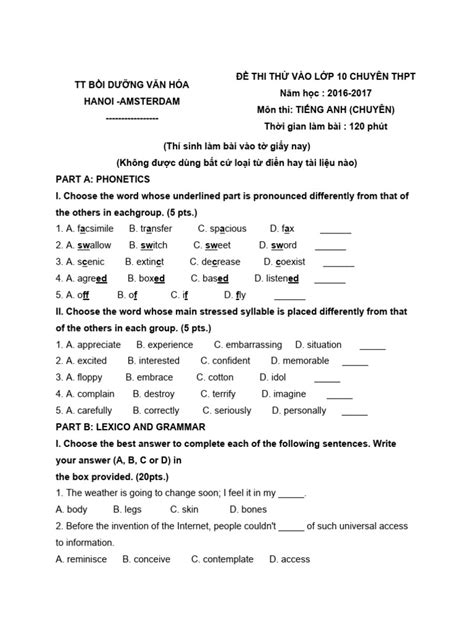 De Thi Thu Vao 10 Tieng Anh | Download Free PDF | Alphabet | Mesopotamia