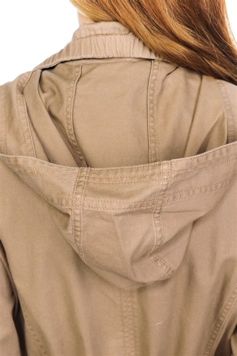 Womens Premium Vintage Wash Lightweight Military Fashion Twill Hoodie