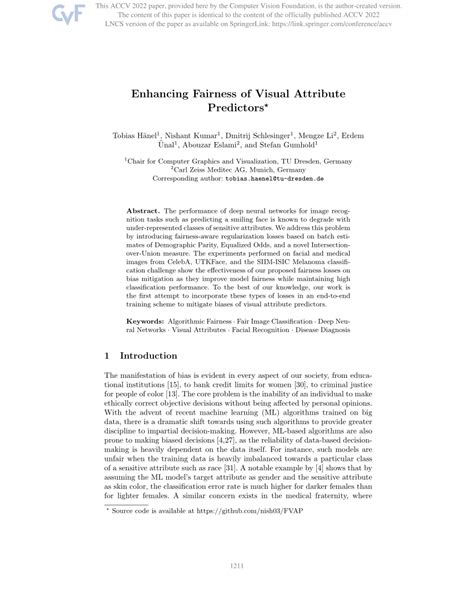 Pdf Enhancing Fairness Of Visual Attribute Predictors ⋆