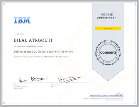 Completed Databases And Sql With Ibm Bilal Atrgouti Posted On The