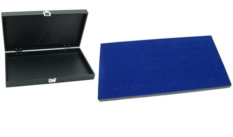 Black Jewelry Display Case Single Metal Clasp W Blue Foam 72 Slot