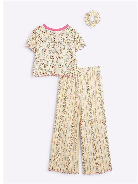 River Island Girls Ditsy Floral Pyjamas Set Cream Very