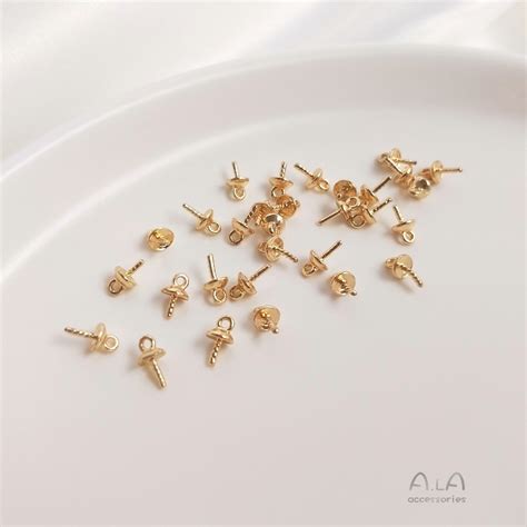 14k包金保色18k半孔珍珠吊坠珠托珠帽花托diy手工首饰品配件材料 阿里巴巴