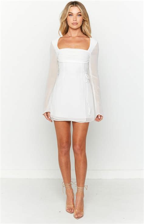 Lucy White Long Sleeve Mini Dress Long Sleeve Mini Dress White Long