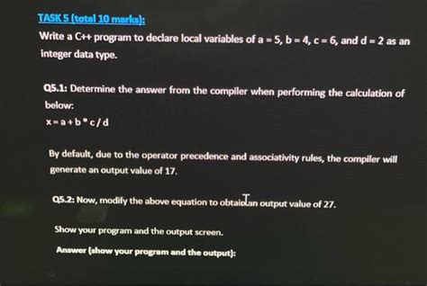 Solved TASK 5 Total 10 Marks Write A C Program To Chegg