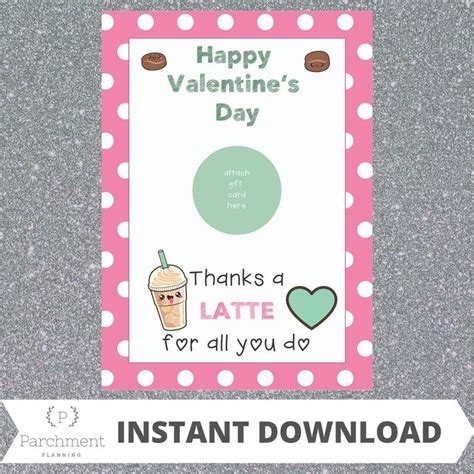 Thanks A Latte Printable Valentines Day Teacher T Etsy Valentines Printables Free