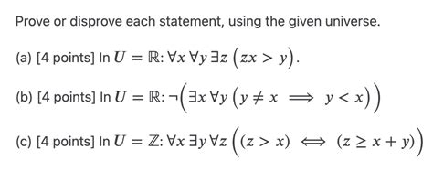 solved prove or disprove each statement using the given