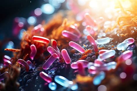 Probiotics Bacteria Biology Microorganisms Under Microscope Stock
