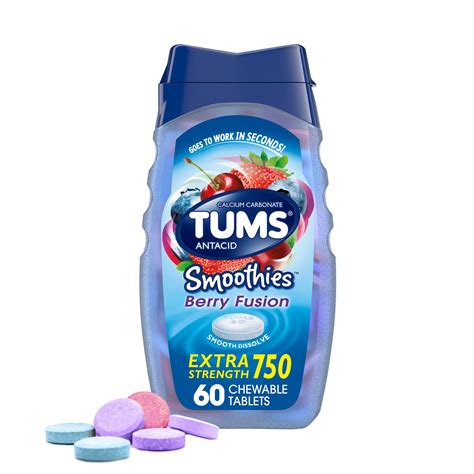 Tums Smoothies Extra Strength 750 Berry Fusion Antacidcalcium