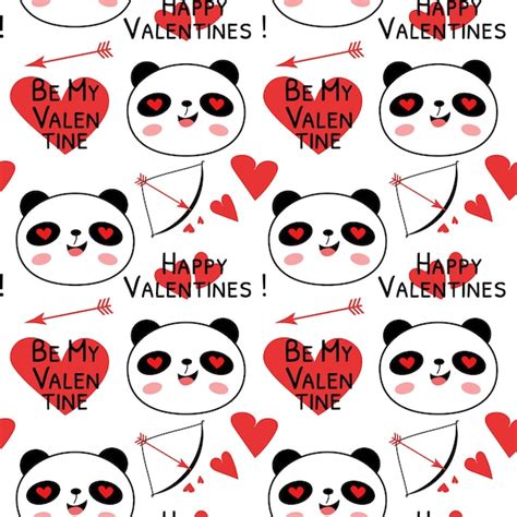 Premium Vector Seamless Pattern With Valentines Day Pandas Vector Illustration