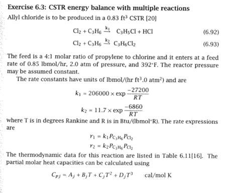 Exercise 6 3 Cstr Energy Balance With Multiple Reactions Exercise Course Hero