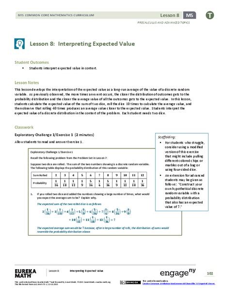 Interpreting Expected Value Lesson Plan For 11th 12th Grade Lesson