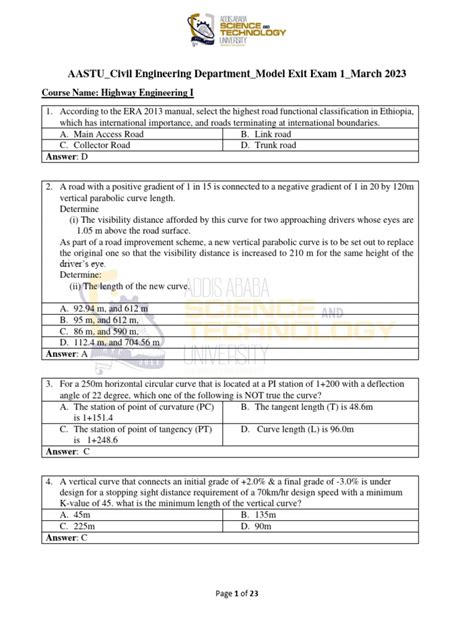 Aastu Civil Engineering Model 1 100 Q March 2023 Stream Based 2 Pdf