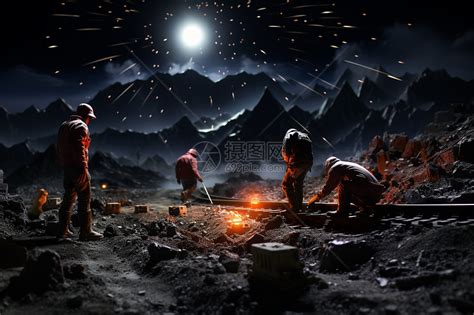 星光下的铁路工人焊接铁轨插画图片下载 正版图片600561672 摄图网