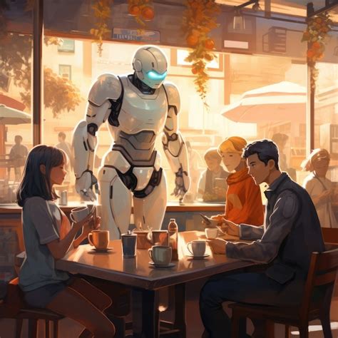 La Gente Pasando El Rato Con El Robot Foto Gratis