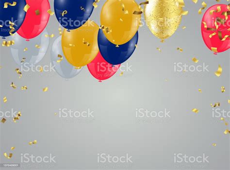 텍스트 공간이있는 흰색 배경에 풍선과 리본이있는 생일 축하 파티 기념일에 대한 스톡 벡터 아트 및 기타 이미지 기념일 낮