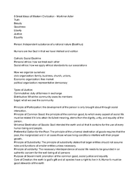 Class B Law Csd Notes 6 Great Ideas Of Western Civilization