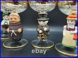 Vintage Goebel 6pc Figurine Wine Glasses West Germany Gold Gilt Signed