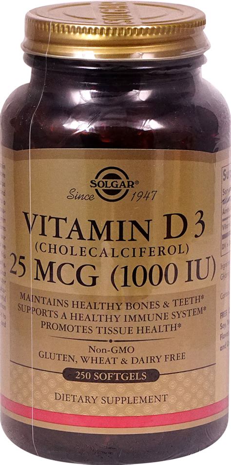 Solgar Vitamin D3 Cholecalciferol 25 Mcg 250 Softgels Vitacost