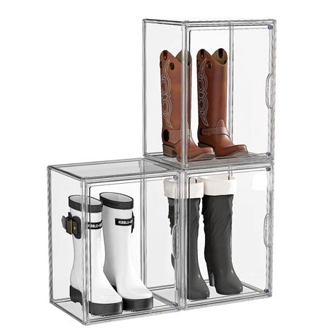 Rebrilliant Boot Storage Organizer Tall Boots Boxes 3 Pack Clear Plastic Stackable Boot