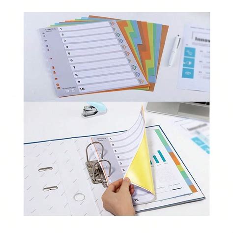 11 Sheets 11 Hole Colored Index Divider Pages A4 Plastic Index Tabs