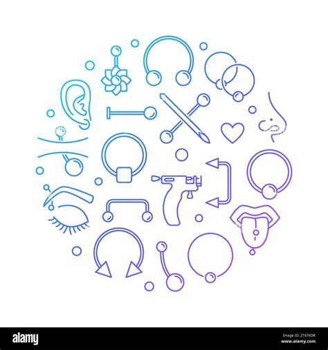 Colorful Piercing Vector Round Illustration Made With Outline Piercings